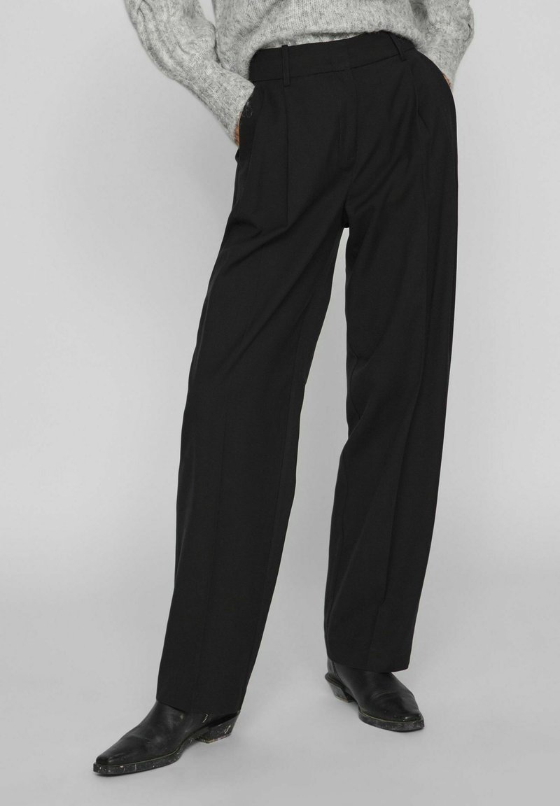 VILA ROUGE HIGH WAIST STRAIGHT - Broek - black/zwart - Zalando.nl