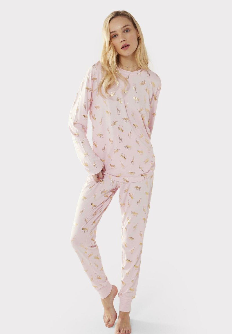 Chelsea Peers ANIMAL SAFARI CREWNECK LONG SET - Pyjama set - pink - Zalando