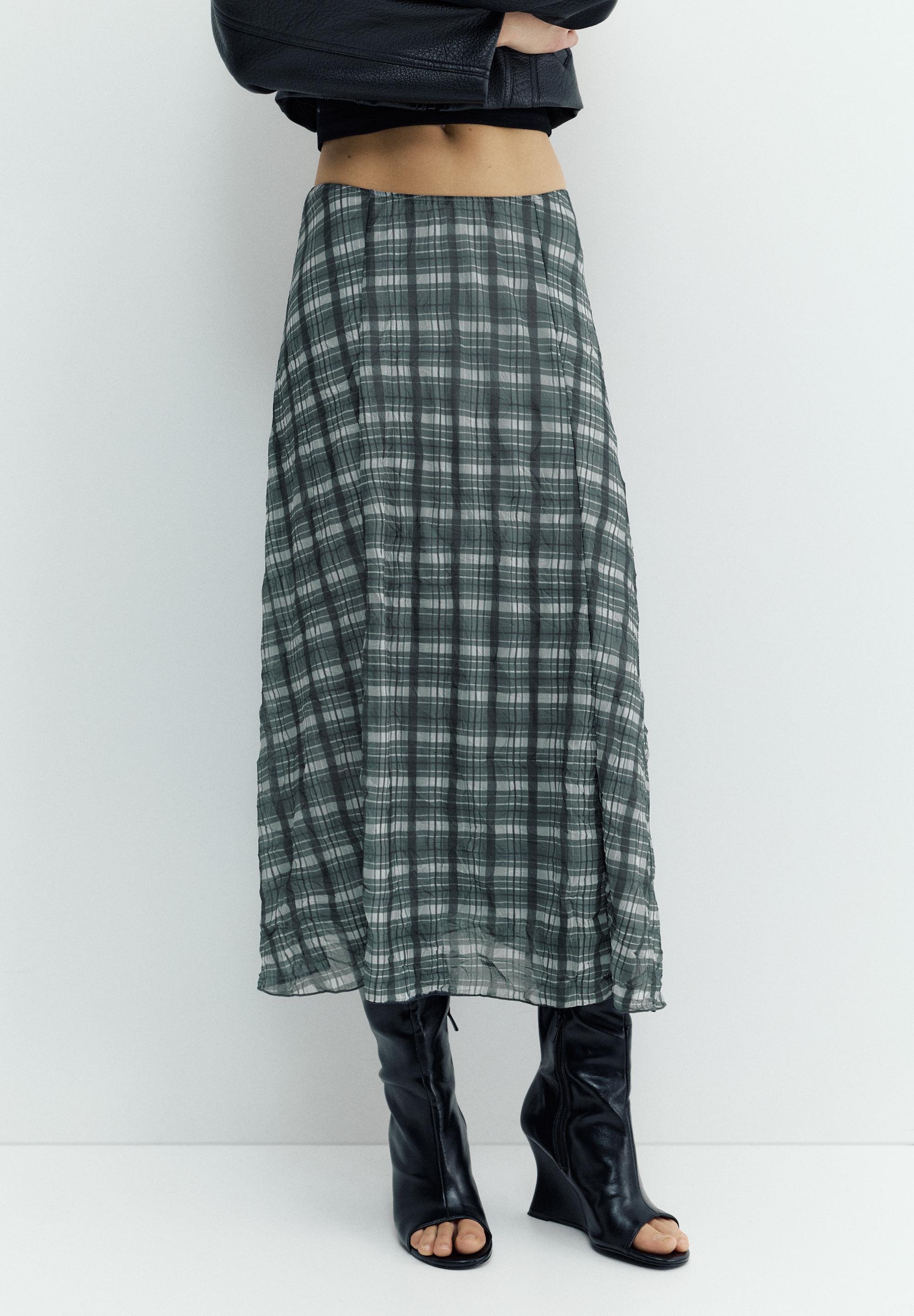 PULL&BEAR CHECK MIDI - A-Linien-Rock - grey/grau - Zalando.ch