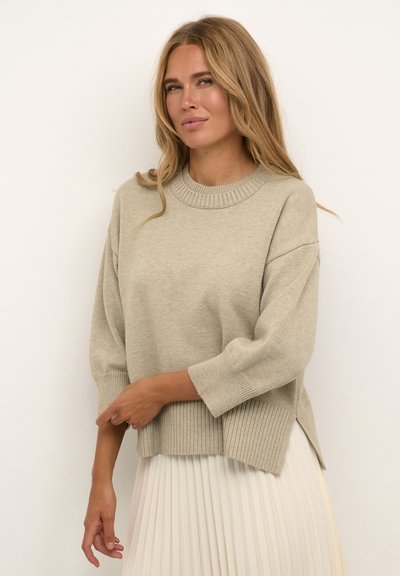 Kaffe KAVERA - Strickpullover - beige melange black/beige-meliert ...