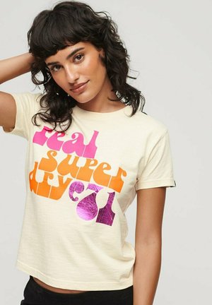 Superdry COLLEGE SCRIPTED GRAPHIC - Camiseta estampada - cream/amarillo ...