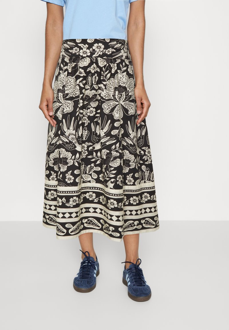 Farm Rio GRAPHIC FLORAL MIDI SKIRT - A-Linien-Rock - black/mehrfarbig ...