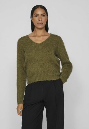 VILA V-AUSSCHNITT - Strickpullover - cornstalk/beige - Zalando.de