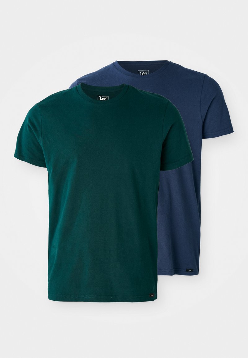Lee TWIN CREW 2 PACK - T-shirts - jade forest mood indigo/grønn ...