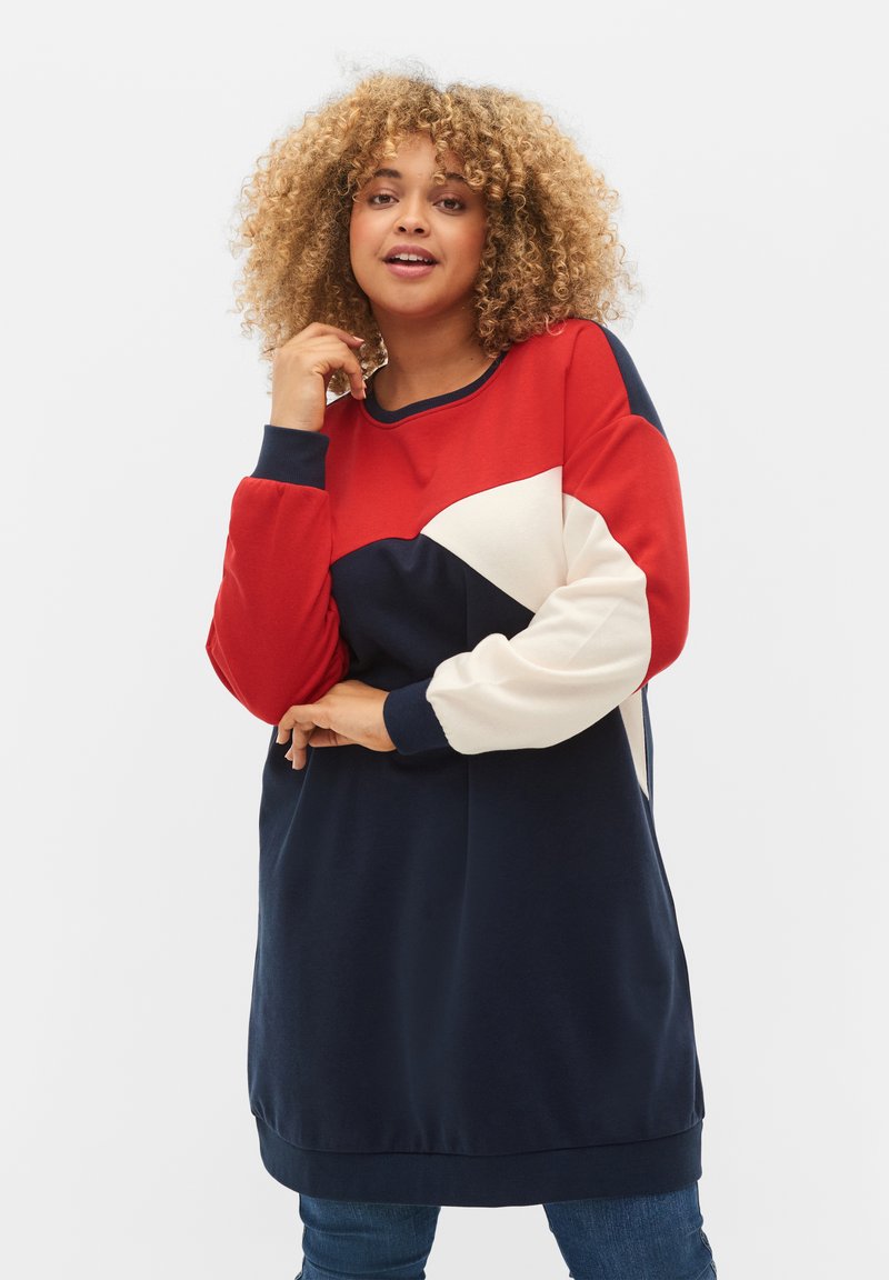 Zizzi LONG WITH COLORBLOCK PATTERN - Sweatshirt - navy color block/blau ...