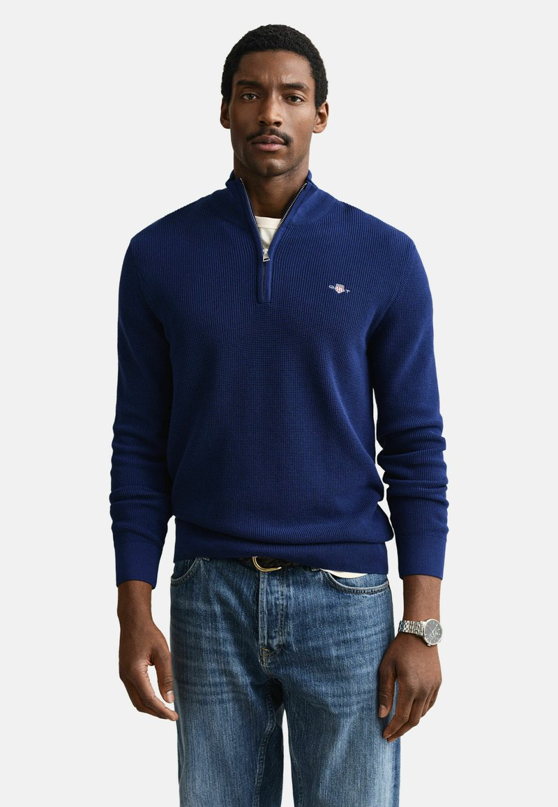 GANT TEXTURED HALF-ZIP - Jumper - rich navy/dark blue - Zalando