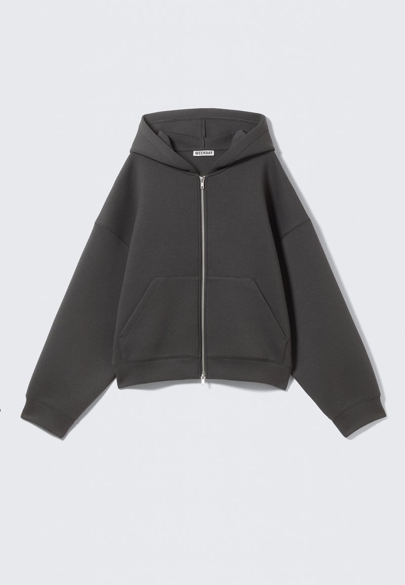 Weekday OVERSIZED SCUBA ZIP HOODIE - Zip-up sweatshirt - off black/grey ...