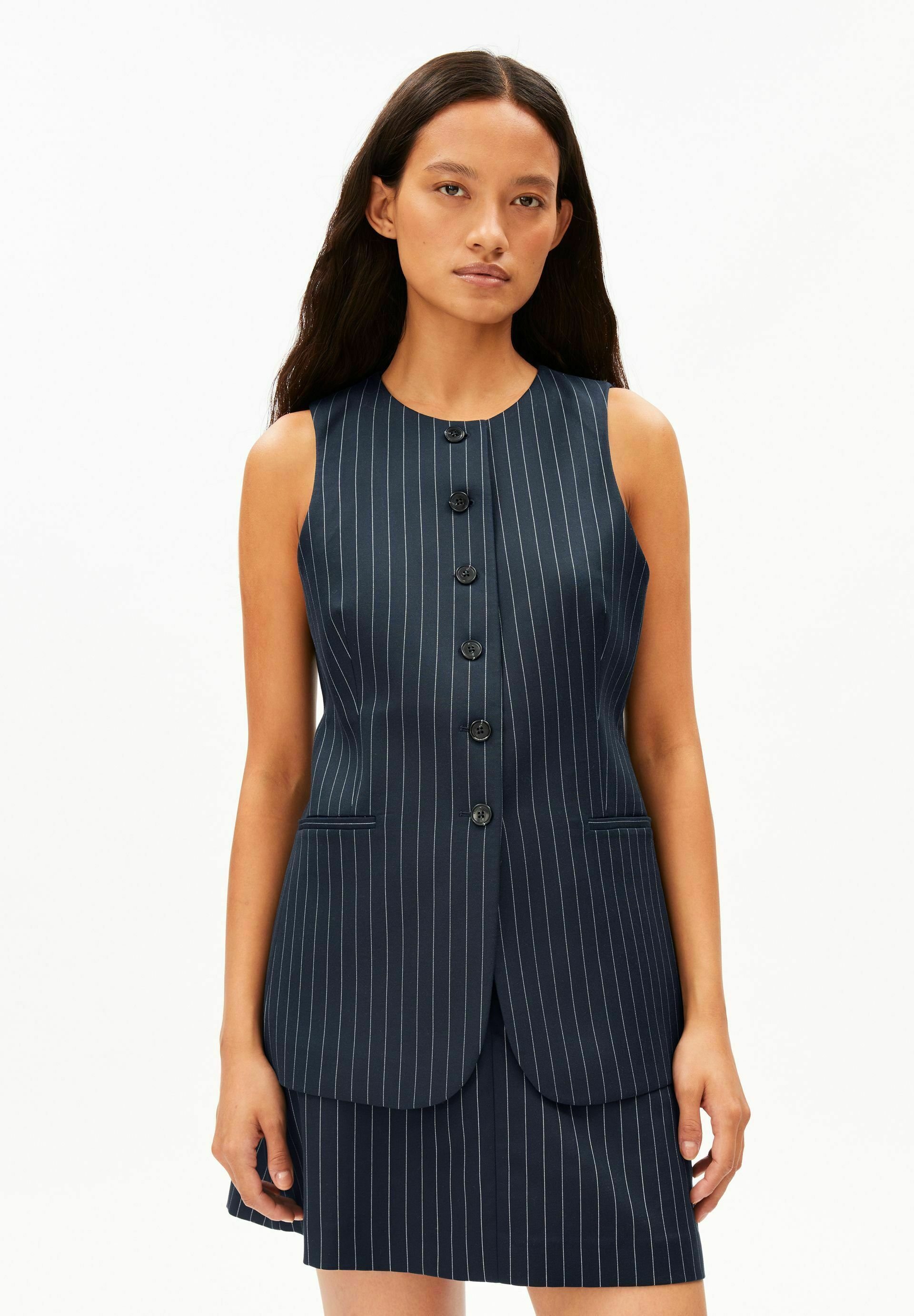 ARMEDANGELS LONG PINSTRIPE - Weste - night sky-white/dunkelblau meliert ...