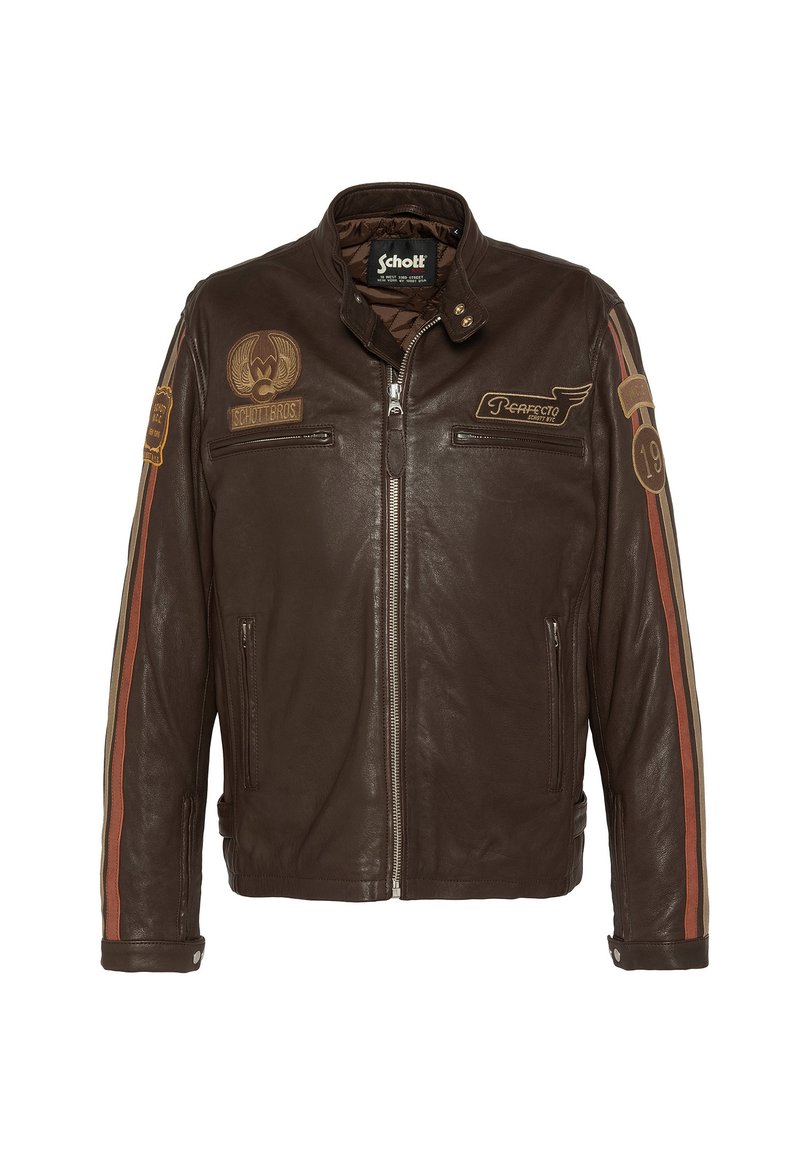 Schott MOTARD BADGÉ - Veste en cuir - marron - ZALANDO.FR