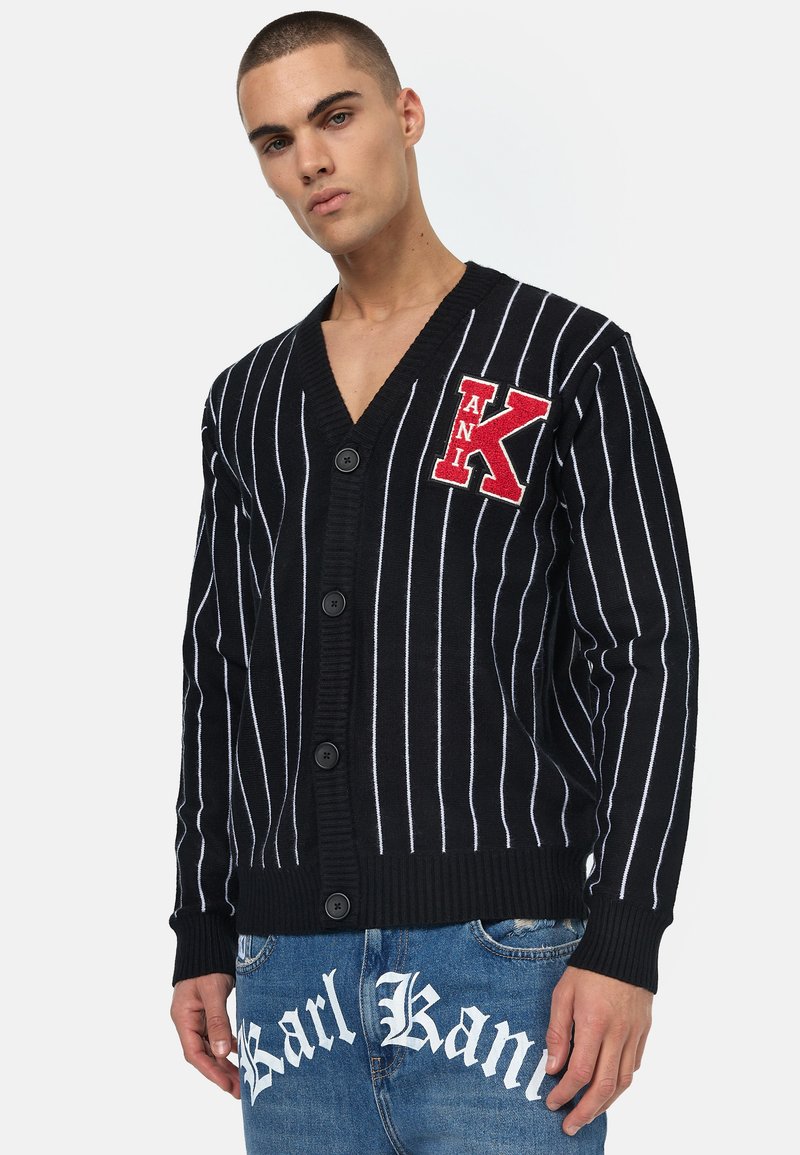 Karl Kani RETRO PATCH PINSTRIPE CARDIGAN - Cardigans - black/cream ...