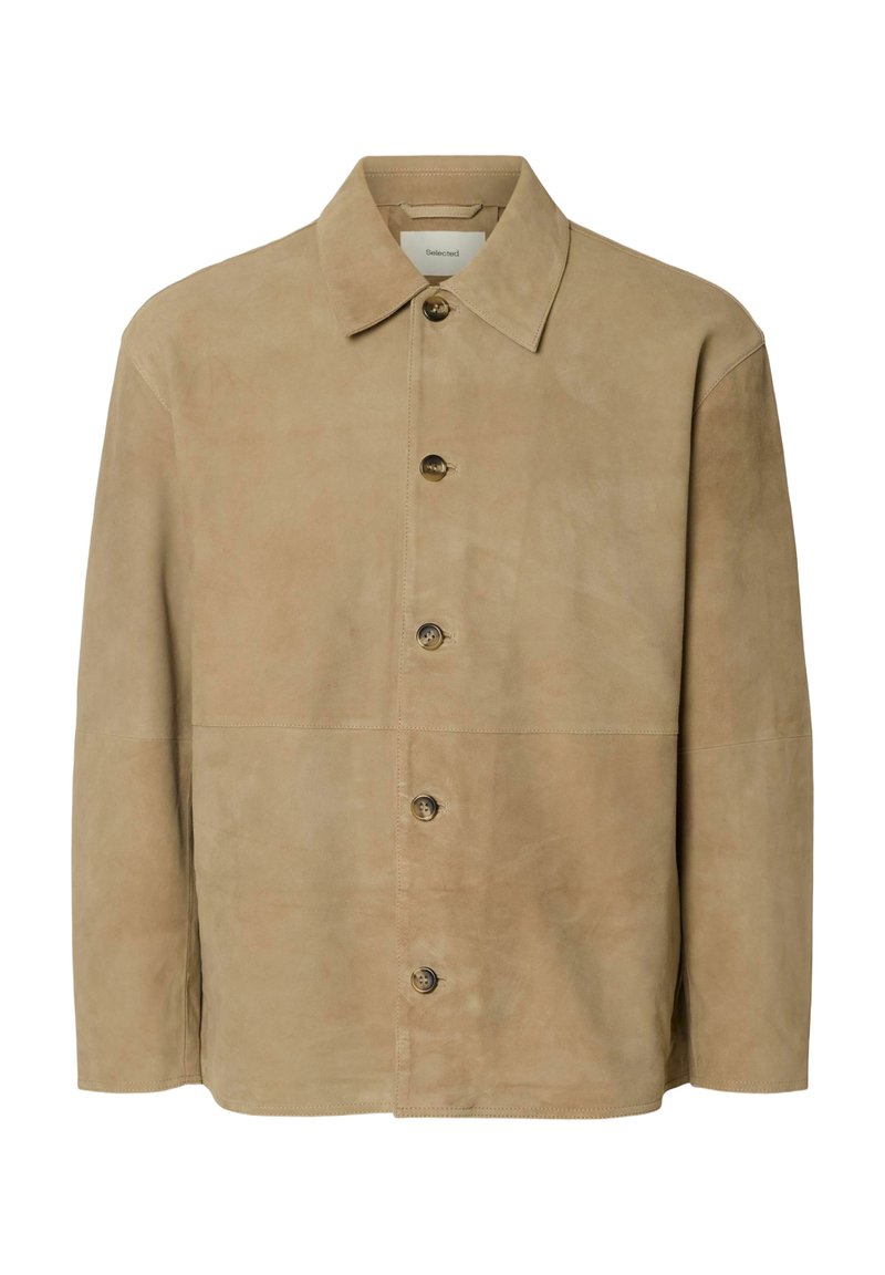 Selected Over 100% Suede - Leren jas - white pepper/beige - Zalando.nl