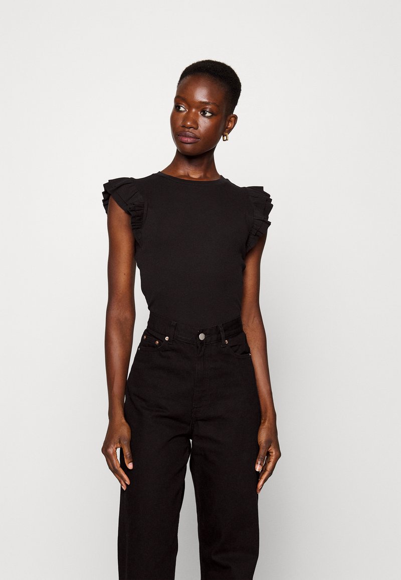 Gap Tall RIBBED RUFFLE - T-Shirt print - true black/schwarz - Zalando.at