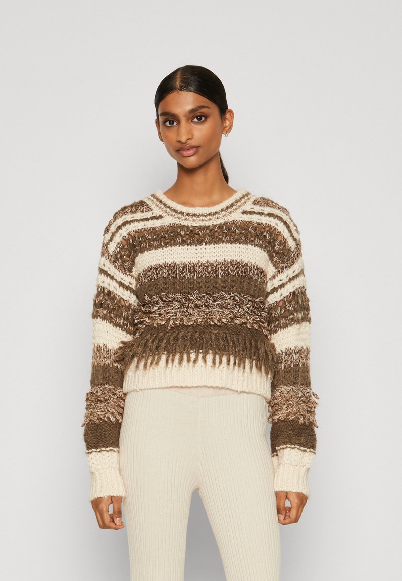 ONLY Petite ONLFRIGG FRINGE - Pullover - birch/chocolate/walnut/écru ...
