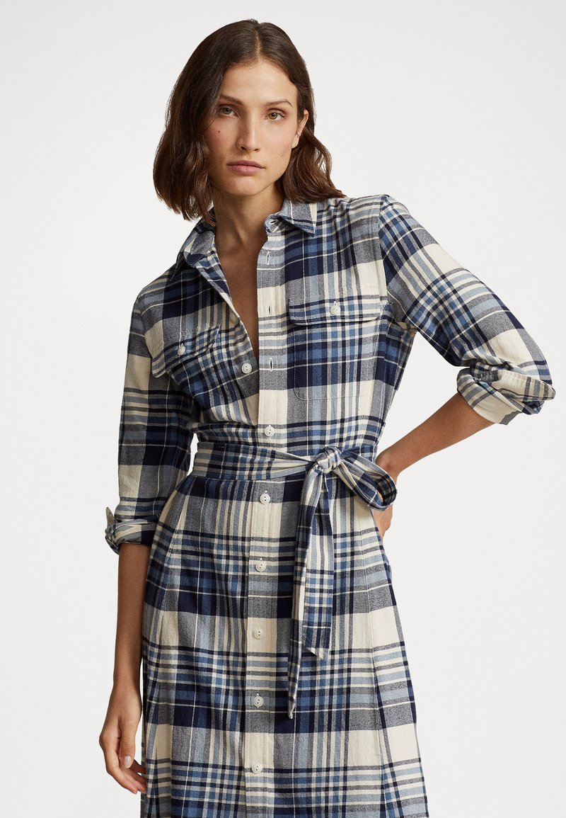 Polo Ralph Lauren LONG SLEEVE DAY DRESS - Blousejurk - cream/navy/blue/blauw - Zalando.nl