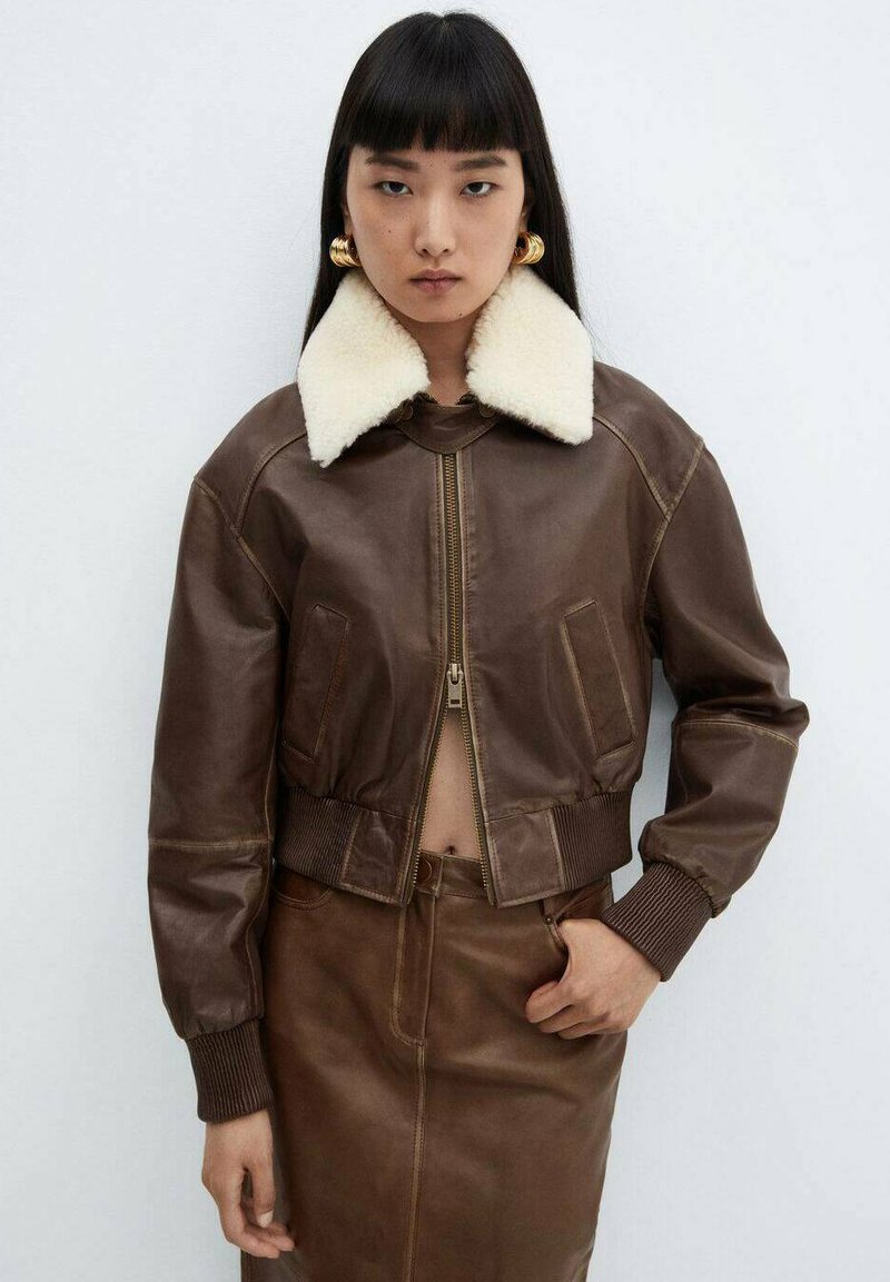 Mango Leather jacket - brown - Zalando.co.uk