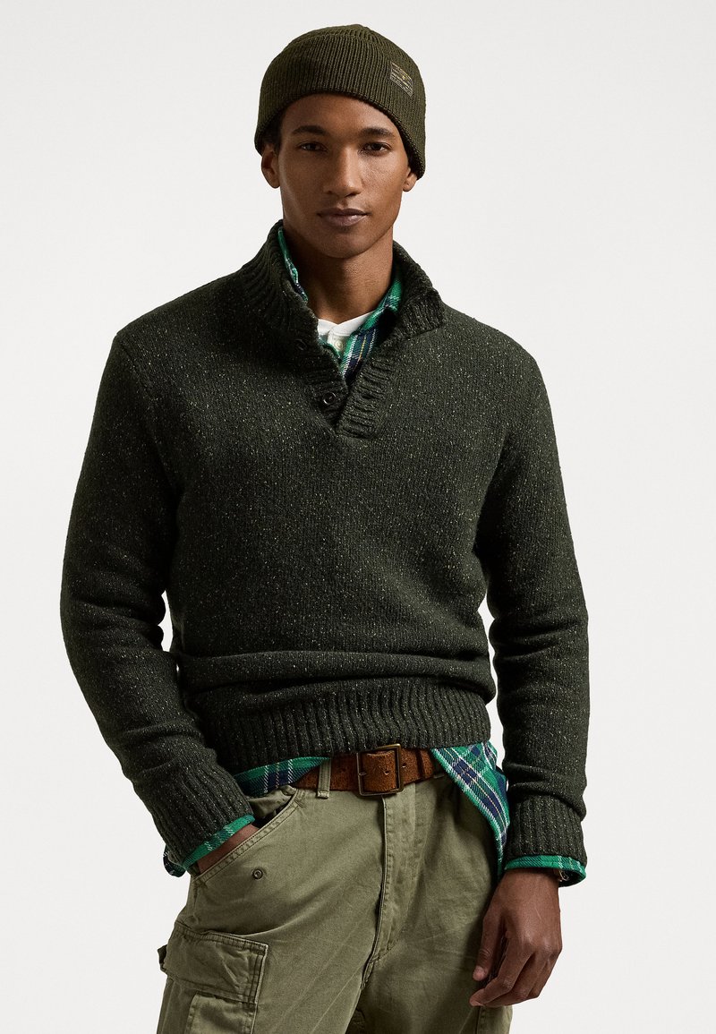 Polo Ralph Lauren SPECKLED WOOL BLEND MOCKNECK SWEATER - Jumper - olive ...
