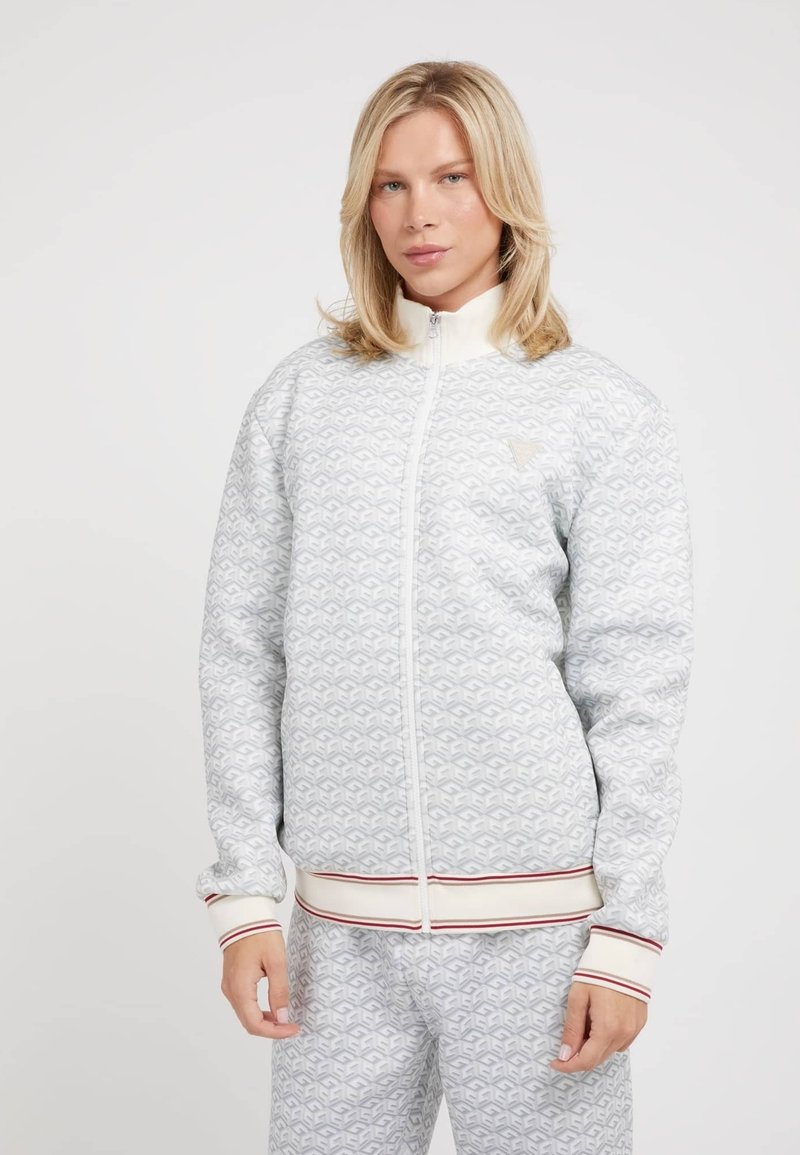 Guess Mit G Cube Logo Felpa Con Zip Weiß Bianco Zalando It