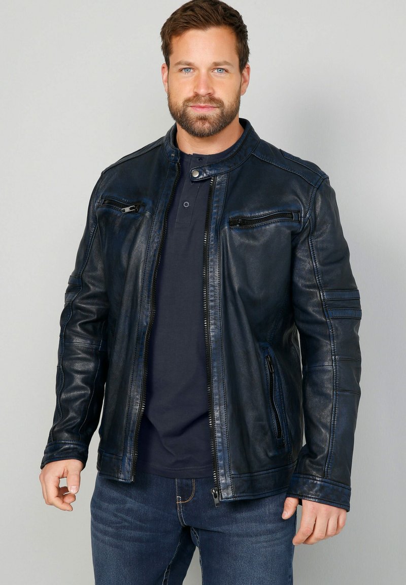 John F. Gee Lederjacke - dark blue/dunkelblau - Zalando.de