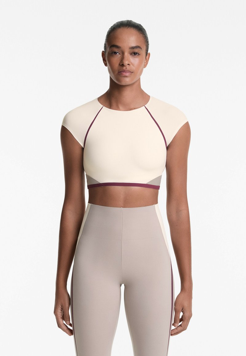 OYSHO COMPRESSIVE SHORT-SLEEVED CROP - T-Shirt print - beige - Zalando.ch