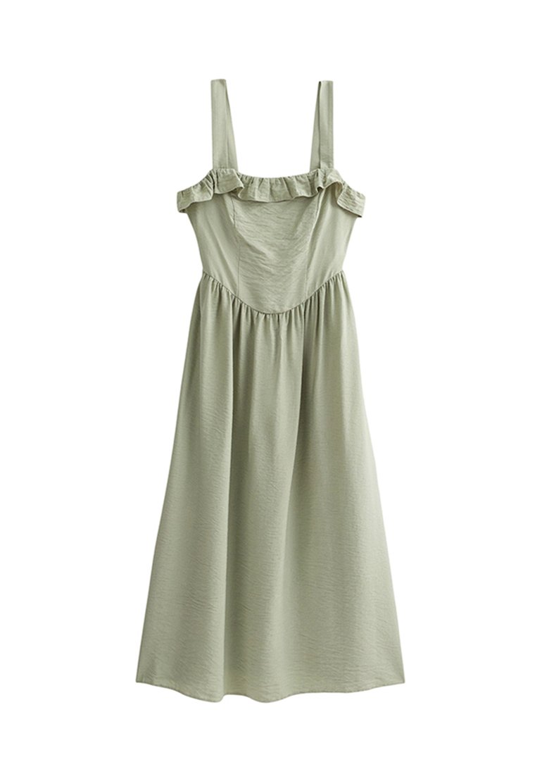 New Look SQUARE NECK FRILLY TRIM MIDI - Freizeitkleid - olive/oliv ...