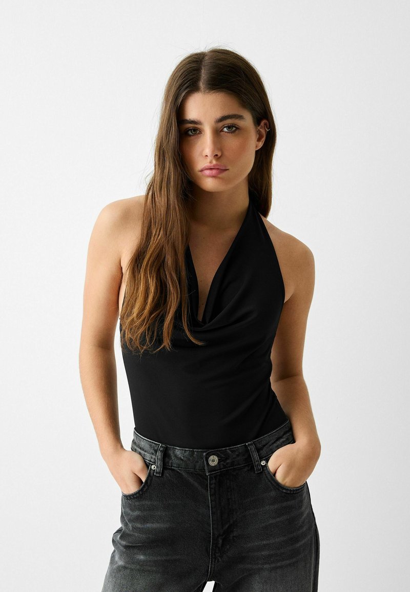 Bershka DRAPED HALTER - Top - black/zwart - Zalando.nl