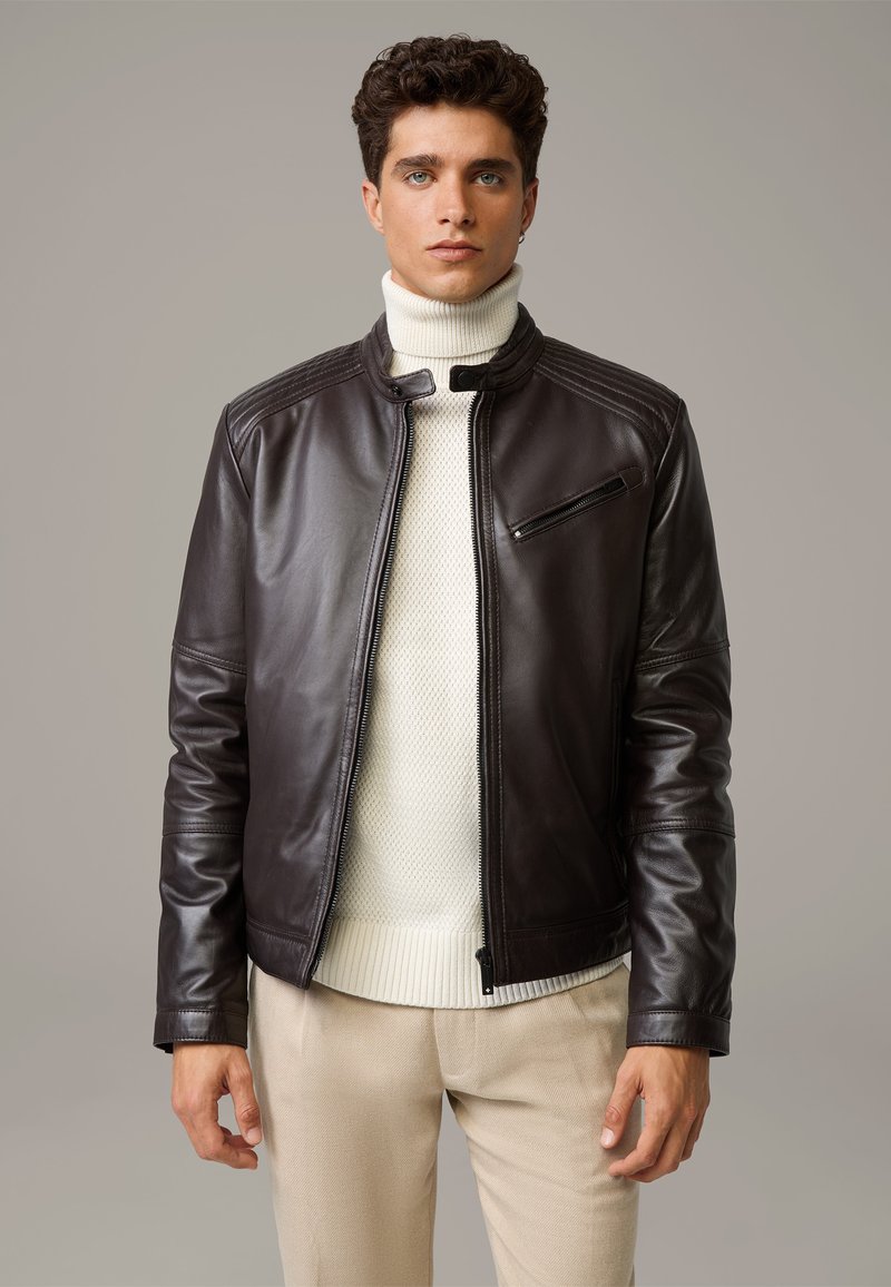 Strellson Leather jacket - dunkelbraun/dark brown - Zalando