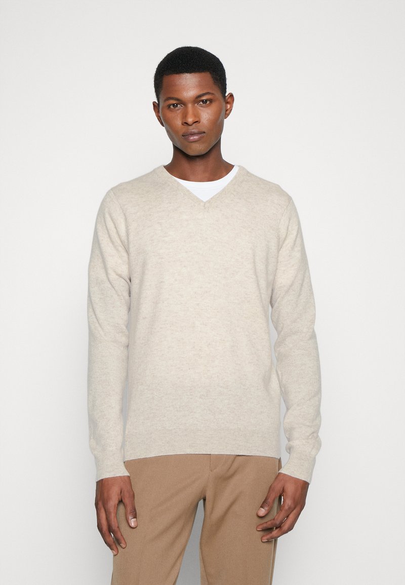 Davida Cashmere MAN V-NECK - Jersey de punto - light beige/beige ...