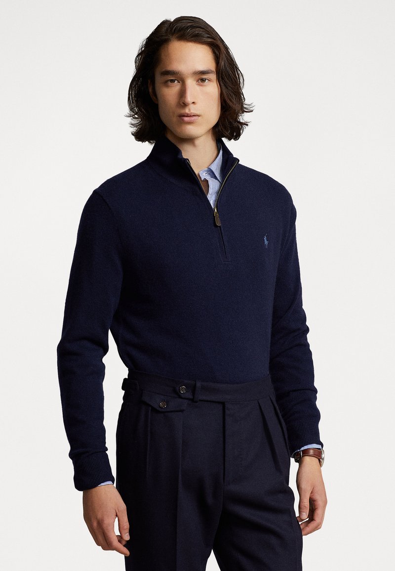Polo Ralph Lauren WOOL QUARTER ZIP JUMPER - Jumper - hunter navy/dark ...
