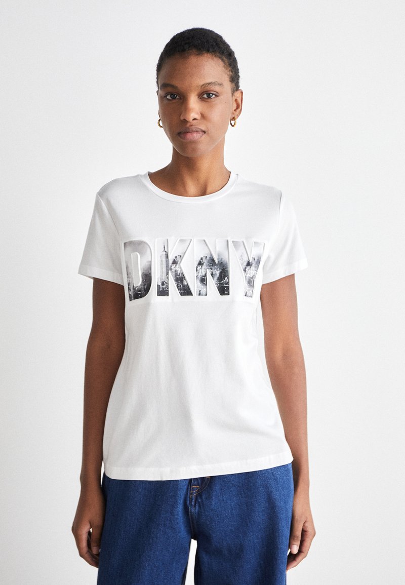 DKNY T-shirt z nadrukiem/biały denim - Zalando.pl