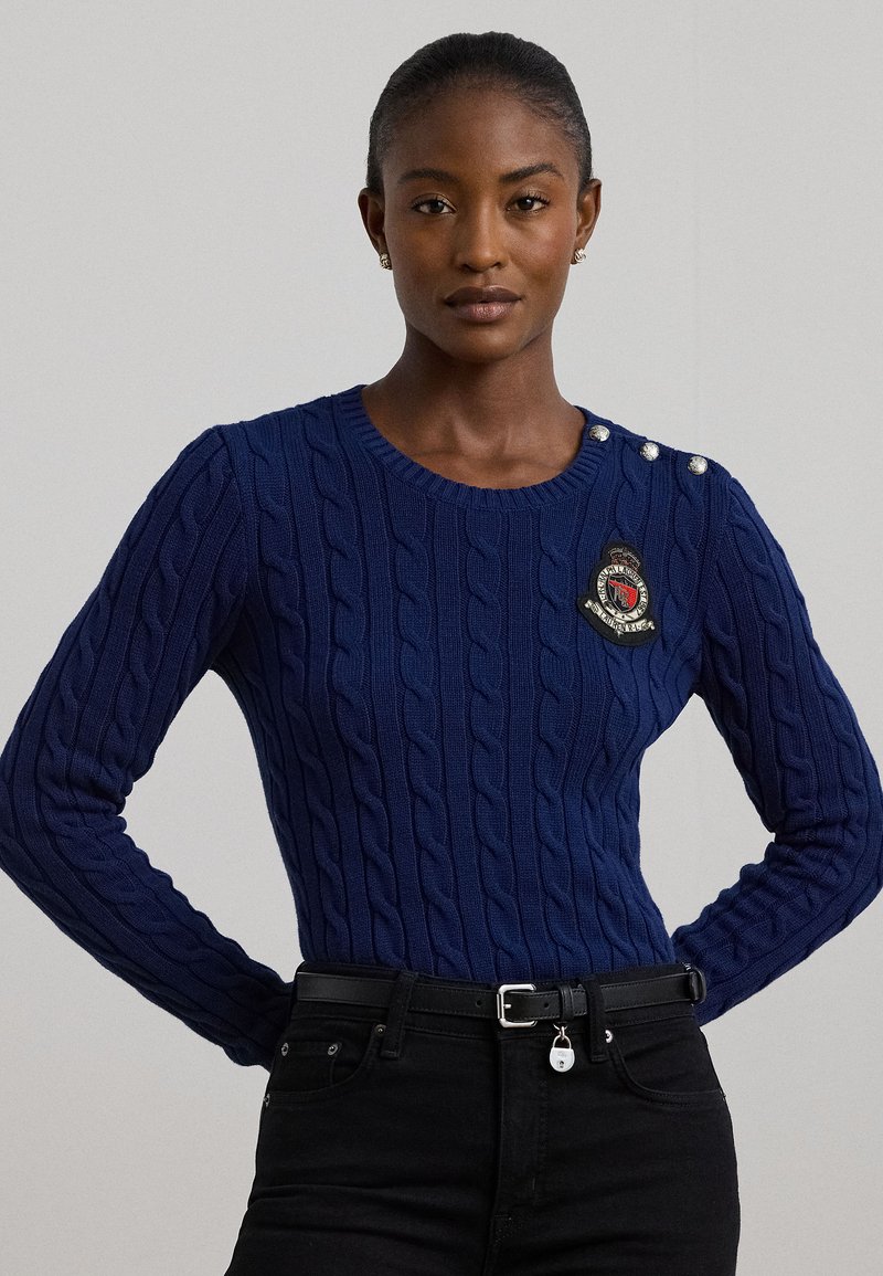 Lauren Ralph Lauren BUTTON TRIM CABLE KNIT COTTON SWEATER ...