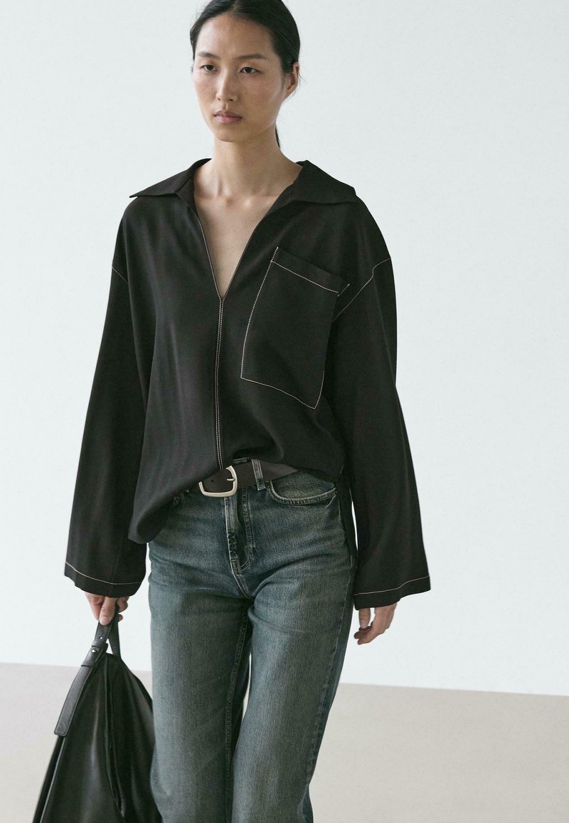 Massimo Dutti FLOWING WITH POCKET DETAIL - Camicetta - black/nero ...