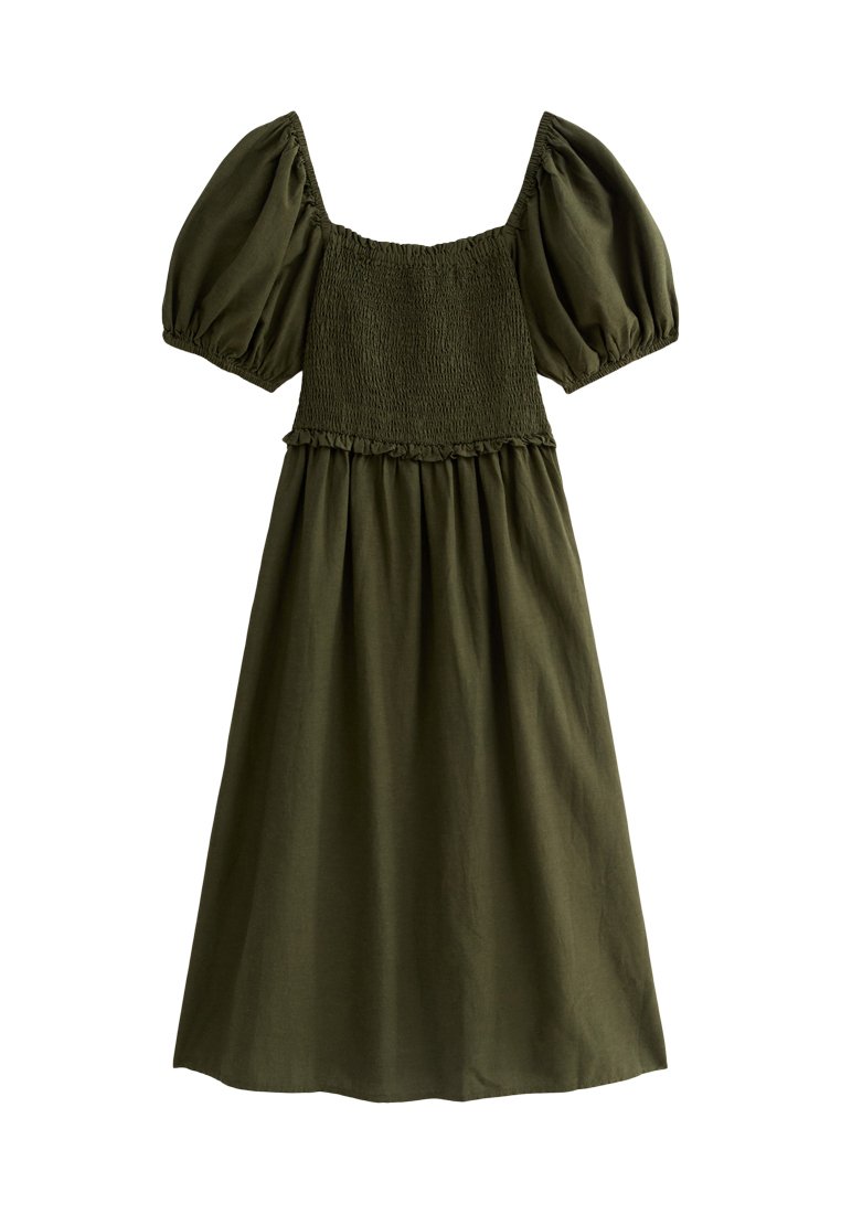 New Look Curves CURVES SQUARE NECK SHIRRED MIDI - Robe de jour - khaki ...