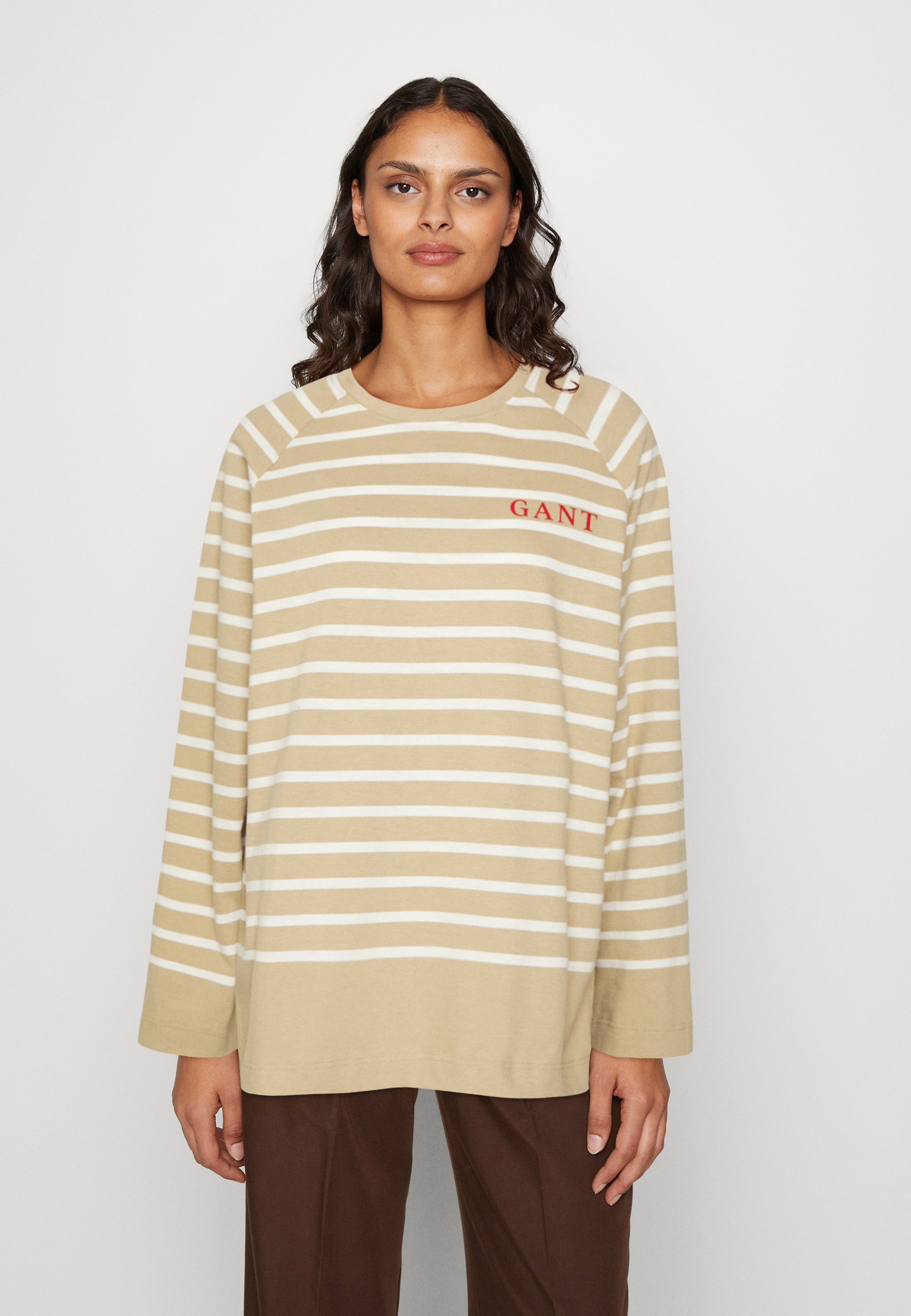 GANT LOGO STRIPED - Langarmshirt - dark khaki/khaki - Zalando.ch