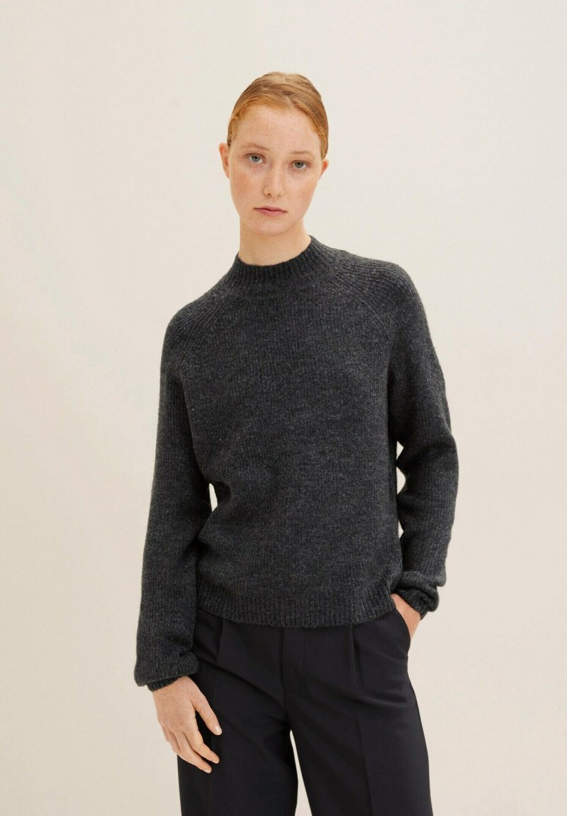 TOM TAILOR DENIM COZY MOCK NECK - Striktrøje - mottled grey/gråmeleret ...