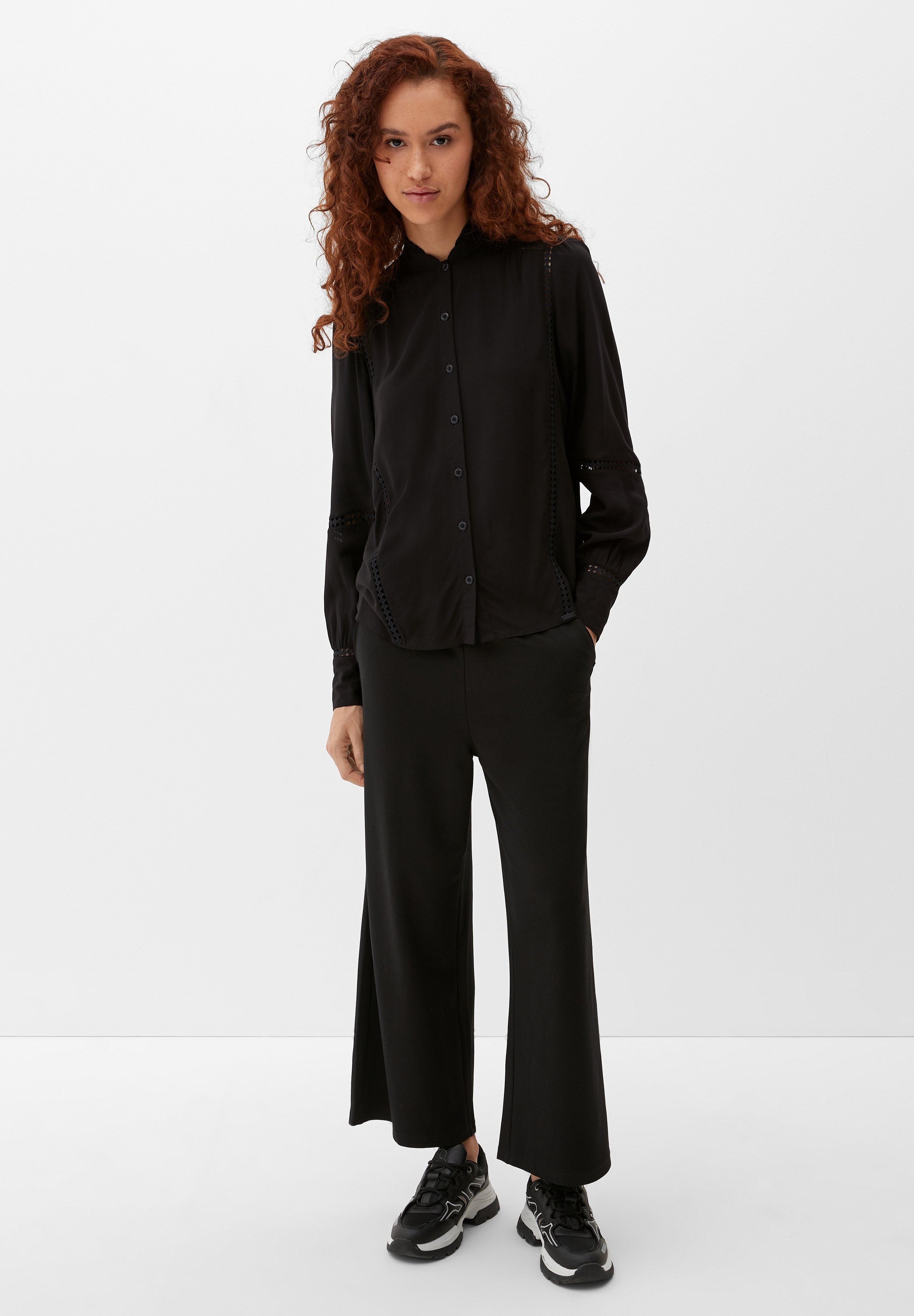 QS MIT LOCHSTICKEREI - Hemdbluse - schwarz - Zalando.ch