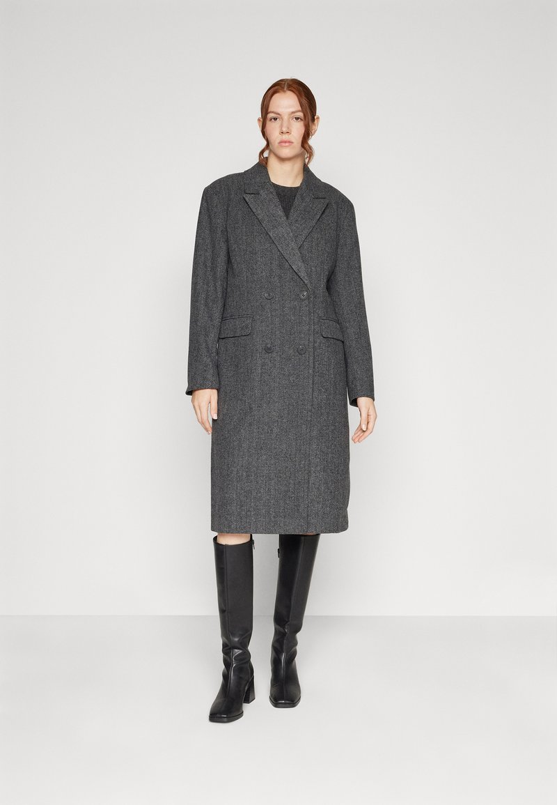 ONLY ONLWILLA L/S LONG HERRINGBONE COAT - Klasikinis paltas - dark grey melange/marga tamsiai ...