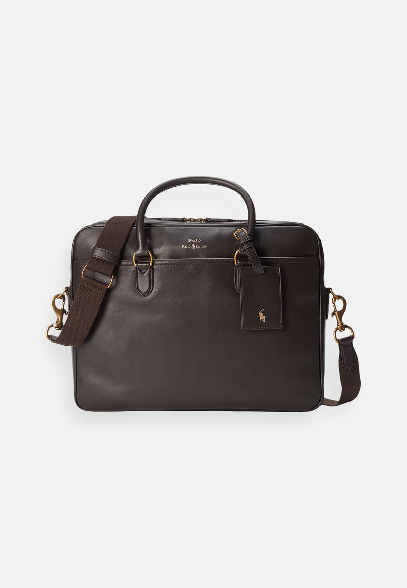 Polo Ralph Lauren LEATHER BRIEFCASE BAG - Laptop bag - dark brown ...