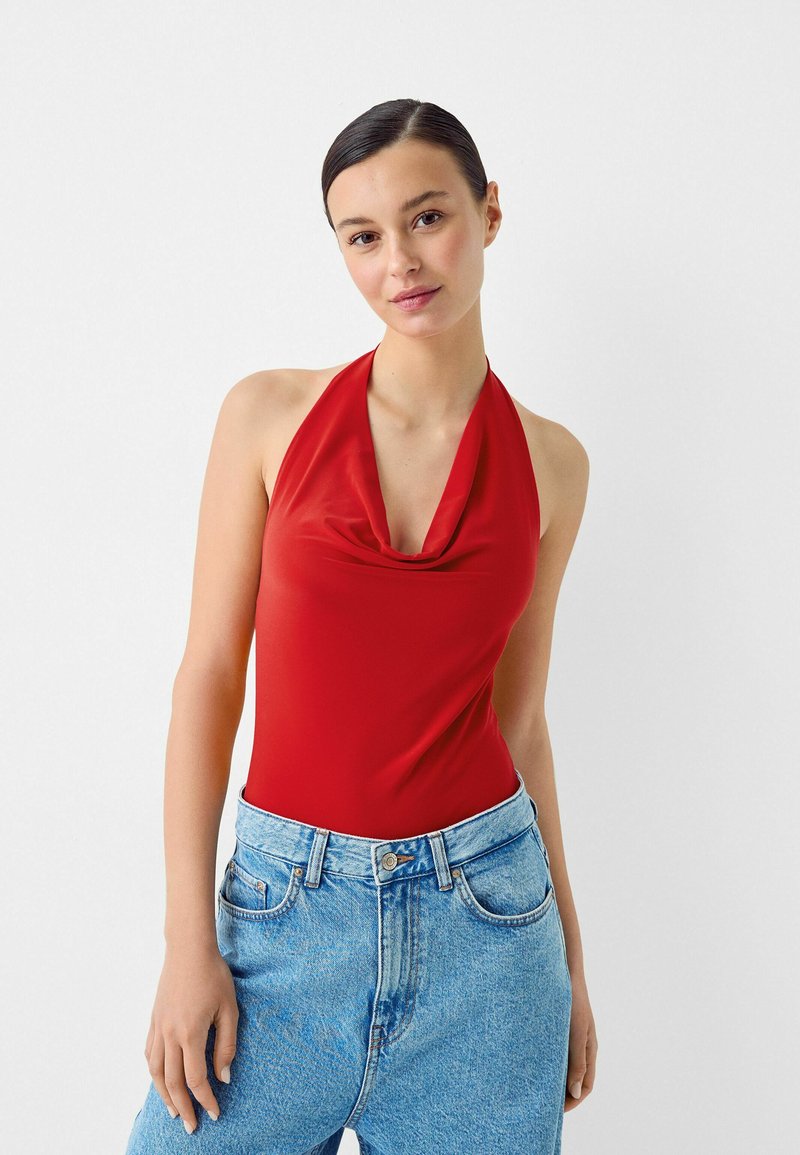 Bershka DRAPED HALTER - Débardeur - red/rouge - ZALANDO.FR