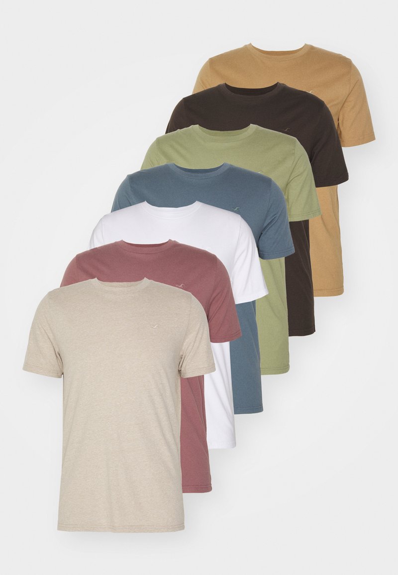 Hollister Co. CREW MULTI 7 PACK - T-Shirt basic - white/black/grey/blue ...