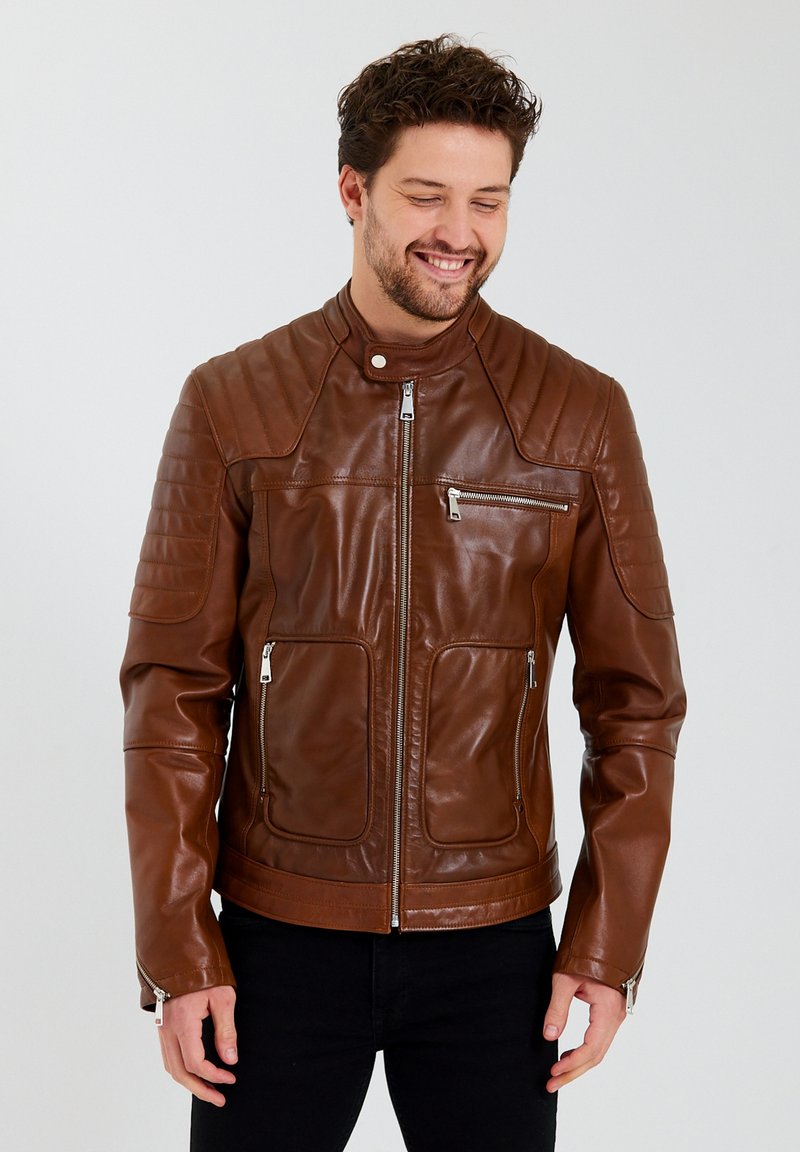 Ron Tomson MIT PRAKTISCHEM REISSVERSCHLUSS - Leather jacket - braun ...