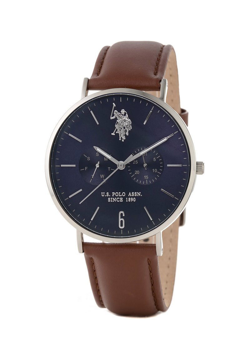 U.S. Polo Assn. ATTITUDE LEATHER - Montre - silver blue brown/argenté - ZALANDO.FR