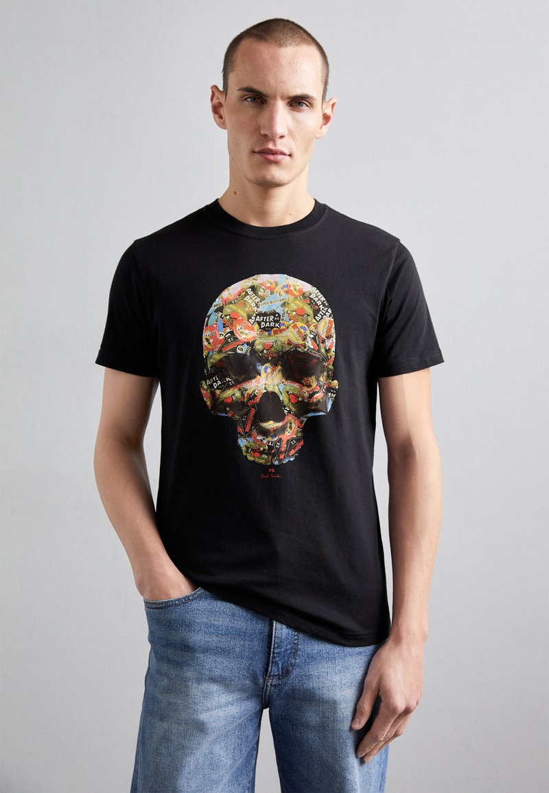 PS Paul Smith MENS SLIM FIT SKULL STICKER - Print T-shirt - blacks ...