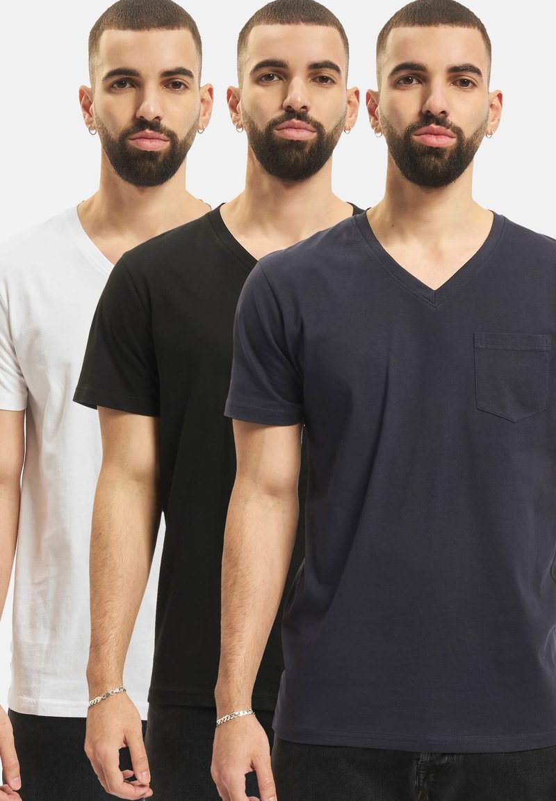 DEF 3 PACK - Tricou basic - black white navy/multicolor - Zalando.ro