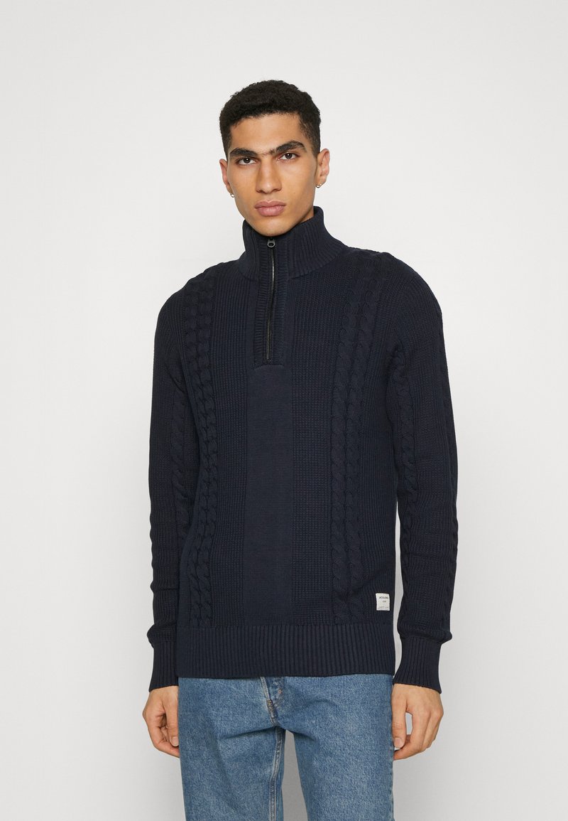 Jack & Jones JCOGRID CABLE HALF ZIP - Jumper - navy blazer/dark blue ...
