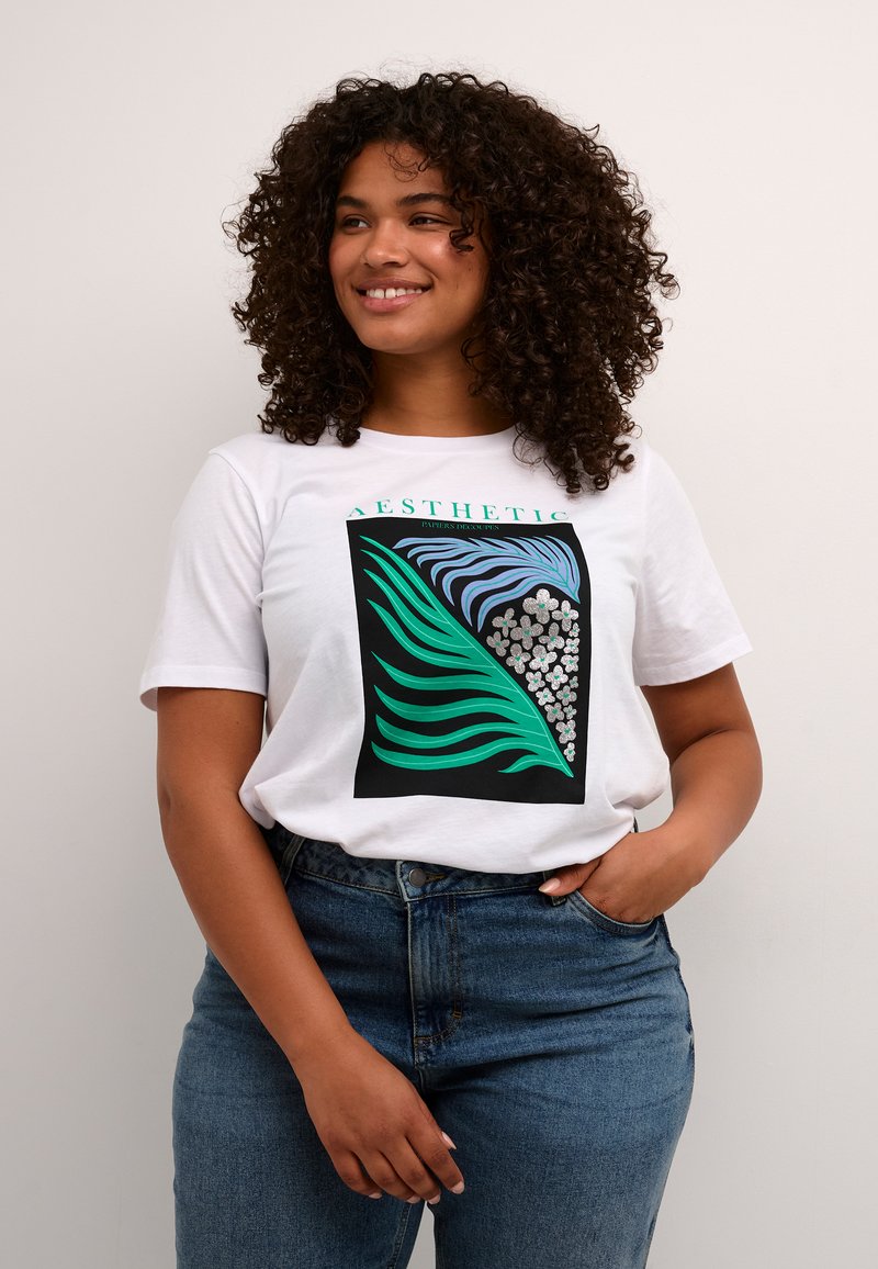 Kaffe Curve AMINA - T-shirt imprimé - blue green leaf print/bleu ...