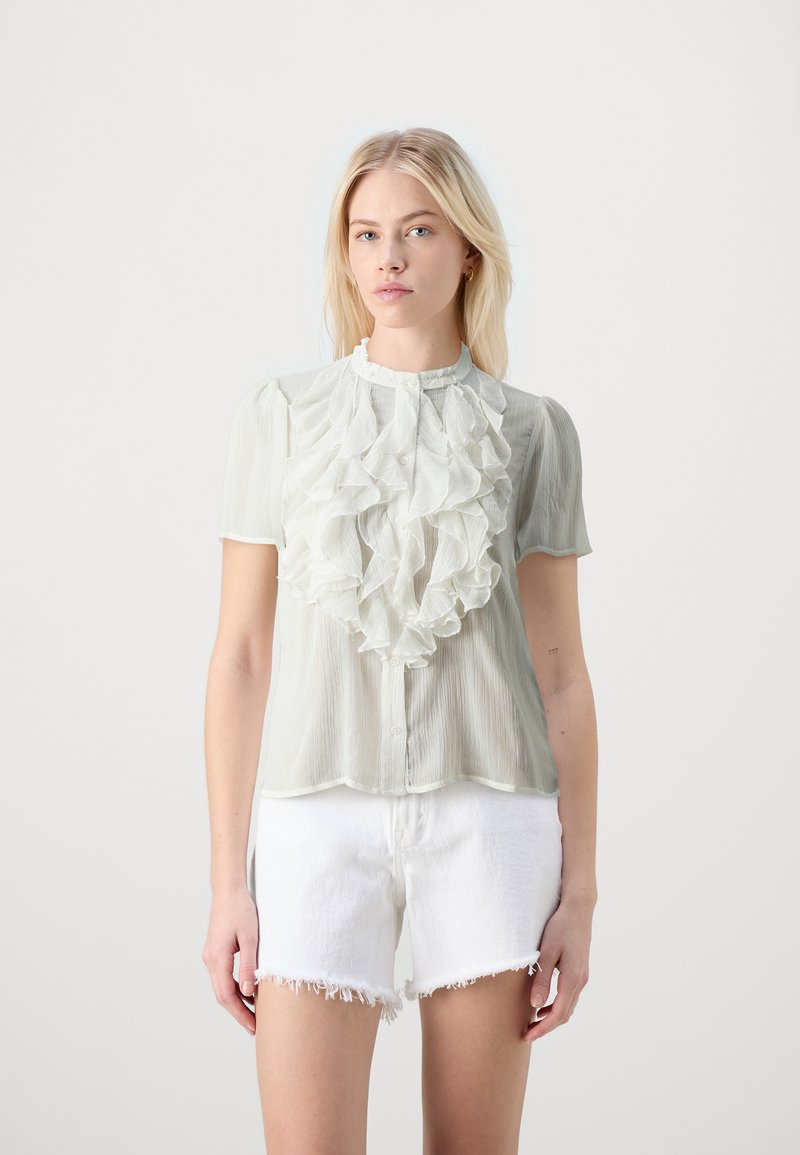 JDY JDYWIGA RUFFLE - Button-down blouse - cloud dancer/off-white ...