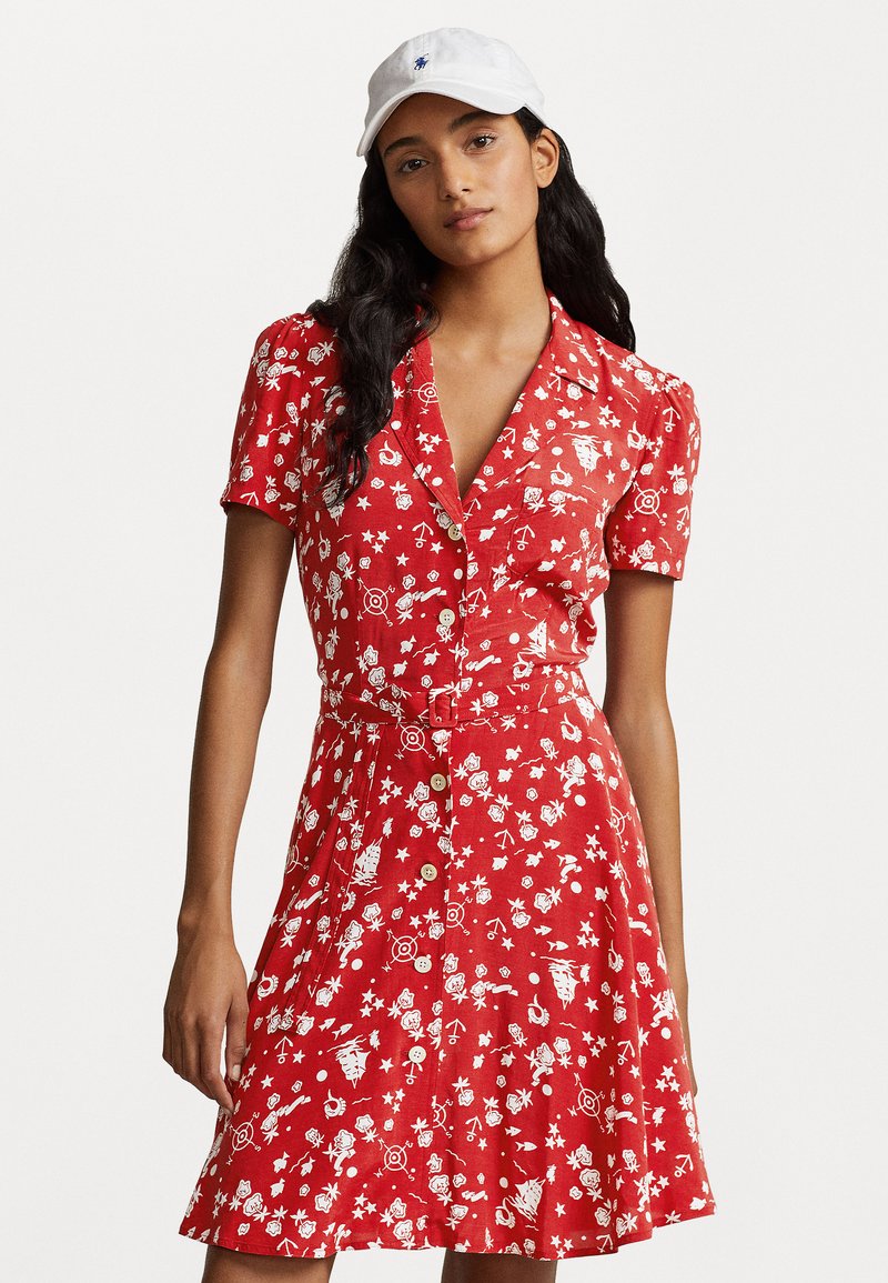 Polo Ralph Lauren HAMPTON SHORT SLEEVE DAY DRESS - Shirt dress - nautical conversational/red ...