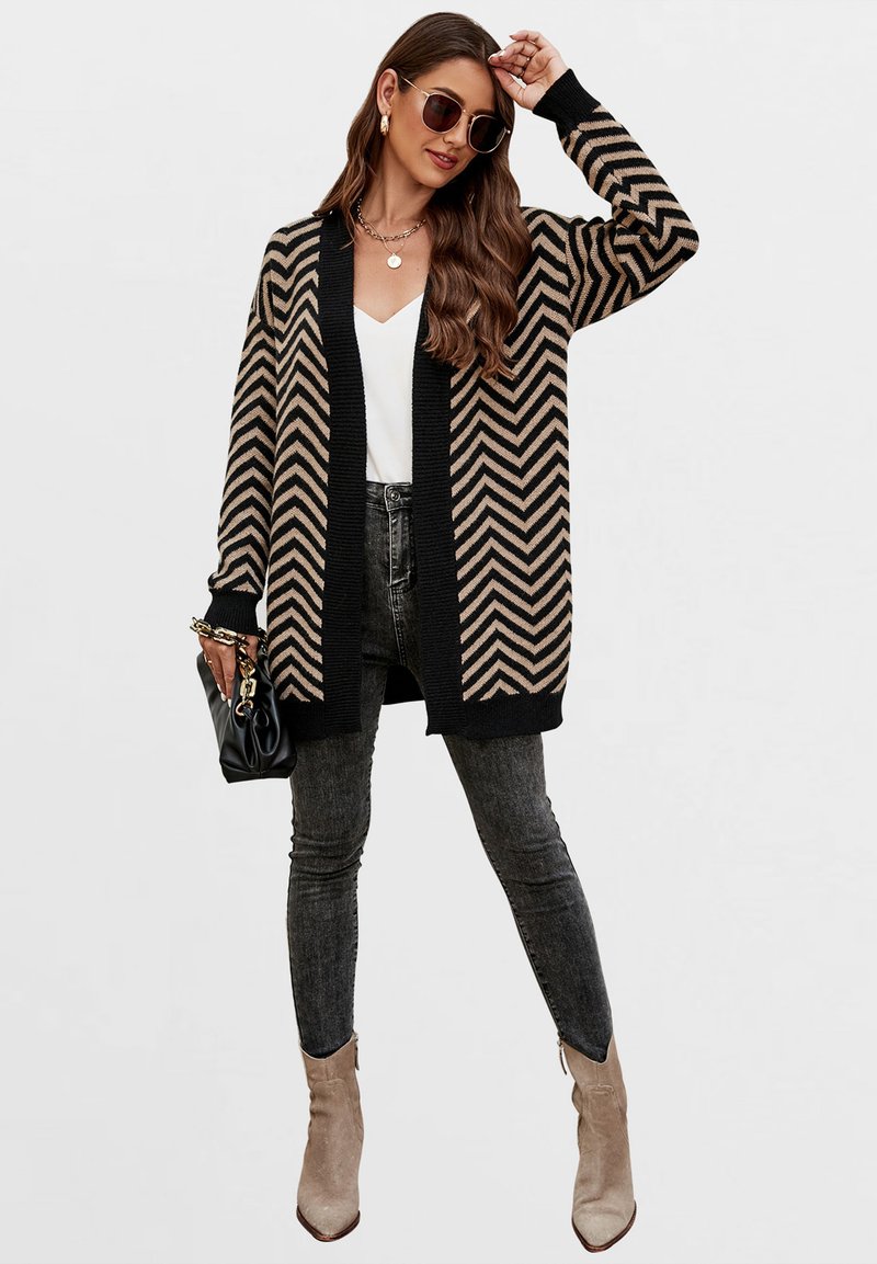 FS Collection COZY SOFT GEOMETRIC INTARSIA - Cardigan - beige - Zalando.it