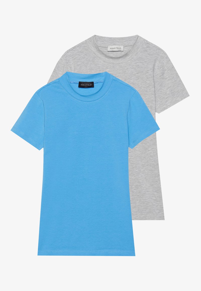 Anna Field 2 PACK - T-shirts print - light grey/azure blue ...