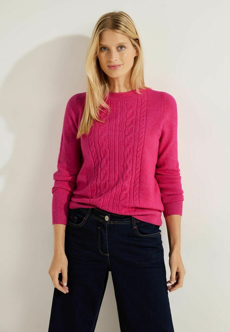 Cecil COSY ZOPFMUSTER - Strickpullover - pink/rot-meliert - Zalando.de